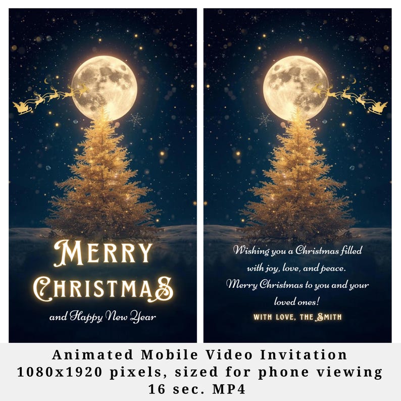 Geanimeerde kerst-e-kaart: Merry Christmas digitale wenskaart elegante ...