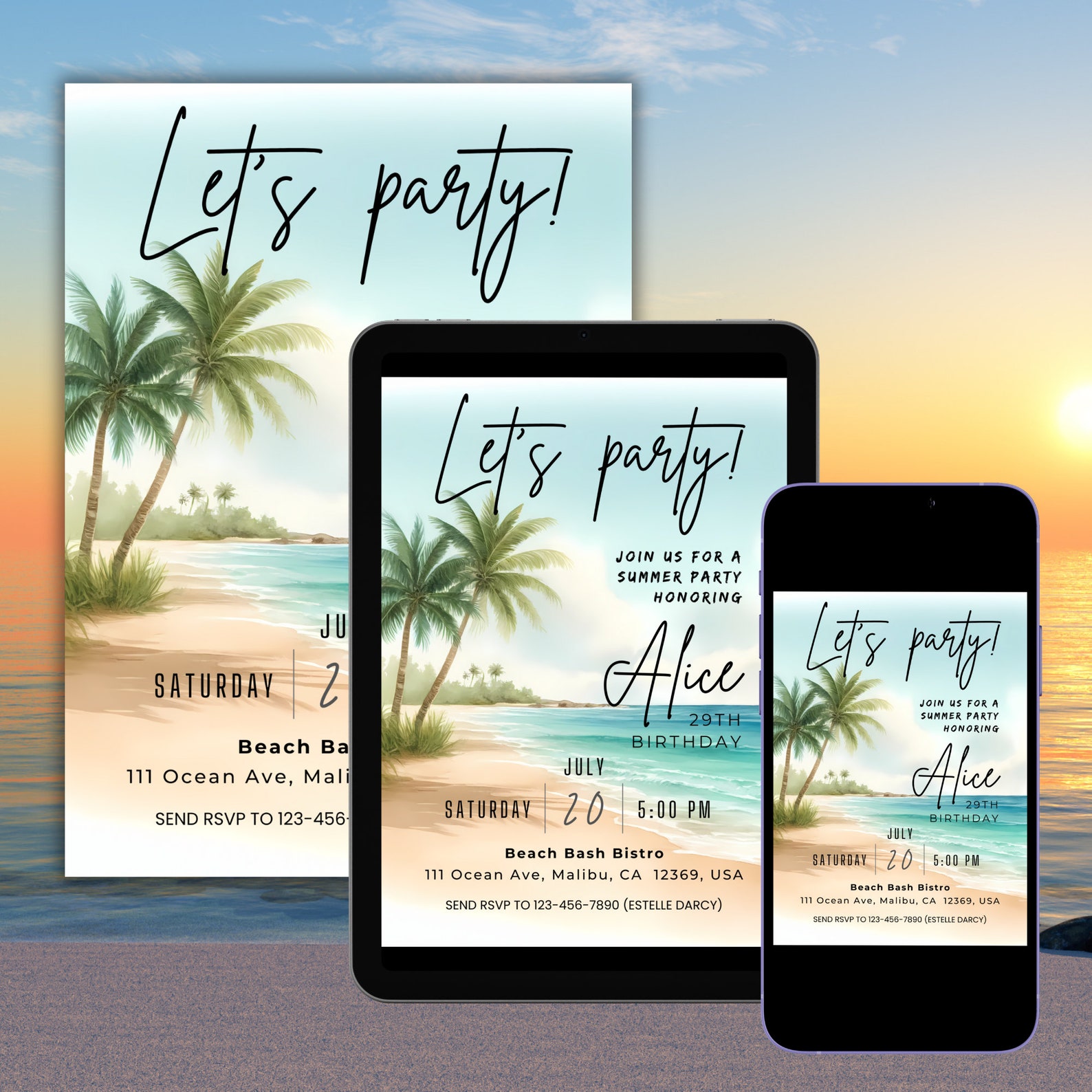 Editable Beach Party Invite, Beach Birthday Invite Beach Summer Party ...