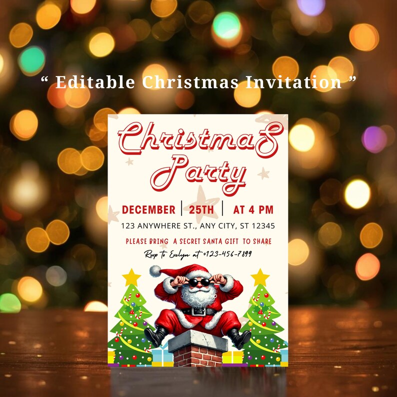 Funny Santa Christmas Party Invitation: Editable Kid Christmas Invite ...