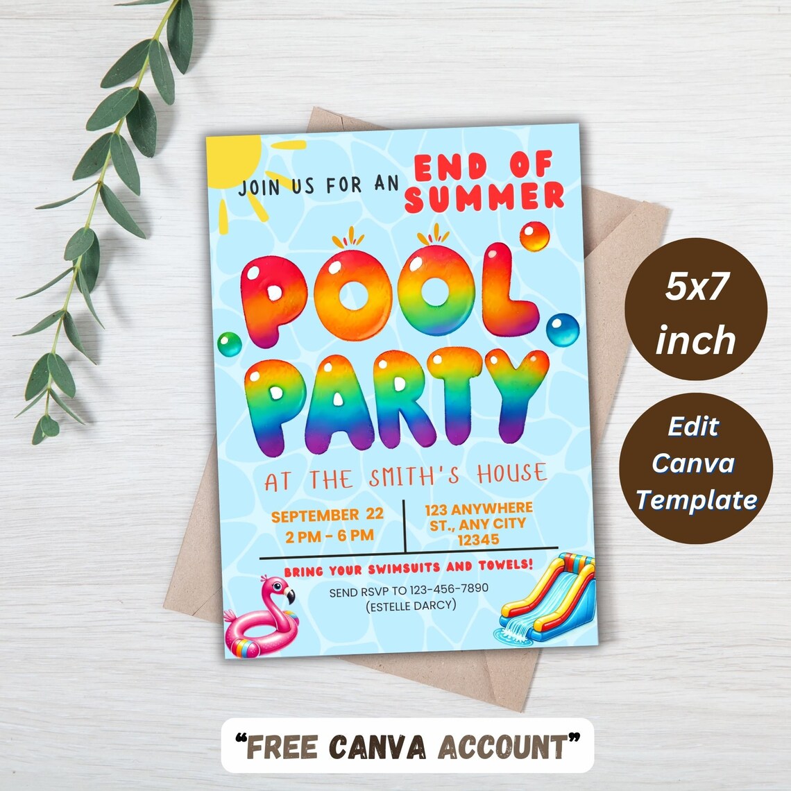 End of Summer Party, Pool Party Invite, Back to School Party, Goodbye ...