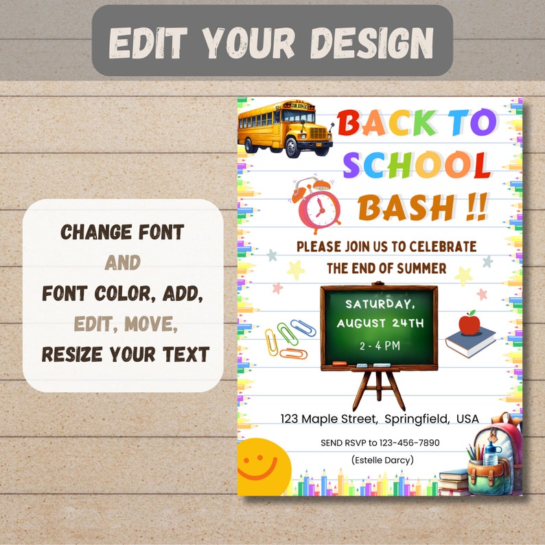 Back to School Invitation, End of Summer Party, Preschool Kindergarten, Hello School Party, Back ...