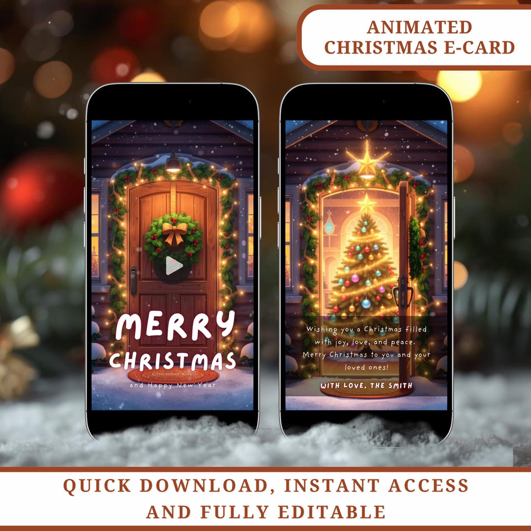Editable Animated Christmas Card for Mobile: Digital Christmas Video ...