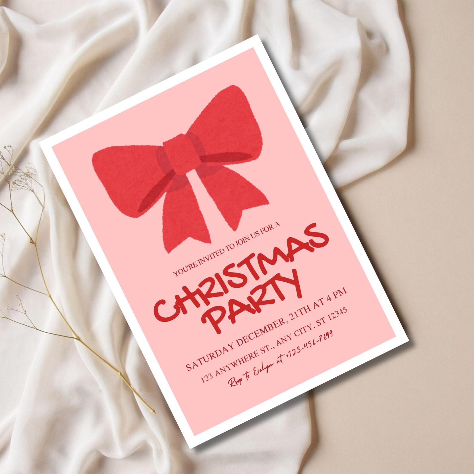Red Bow Christmas Party Invitation, Editable Holiday Party Invite ...