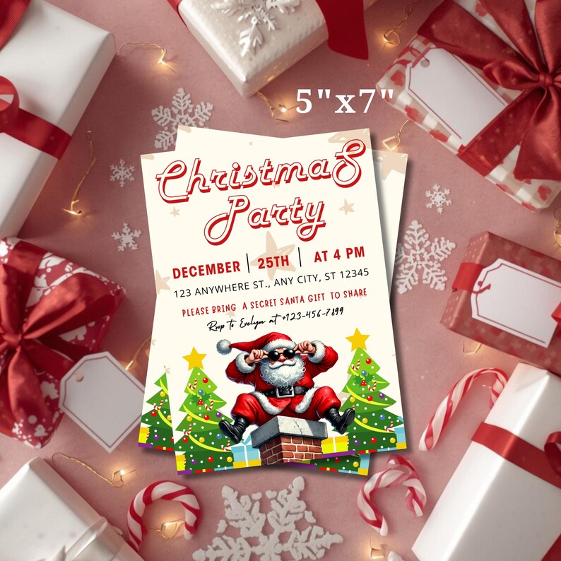 Funny Santa Christmas Party Invitation: Editable Kid Christmas Invite ...