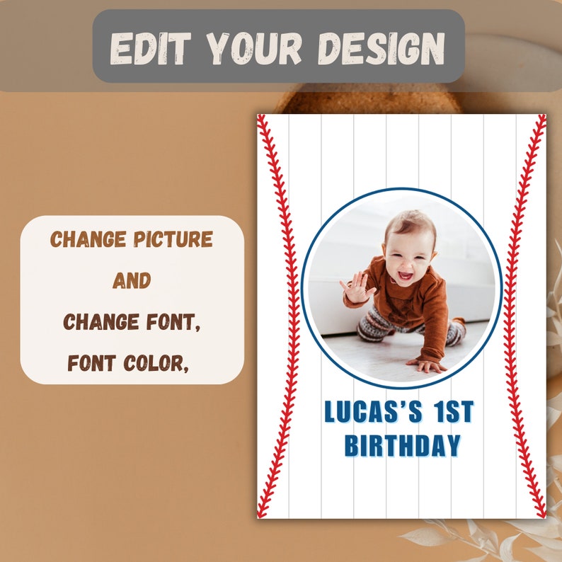 Editable Baseball Birthday Invite, Baseball First Birthday Invite ...