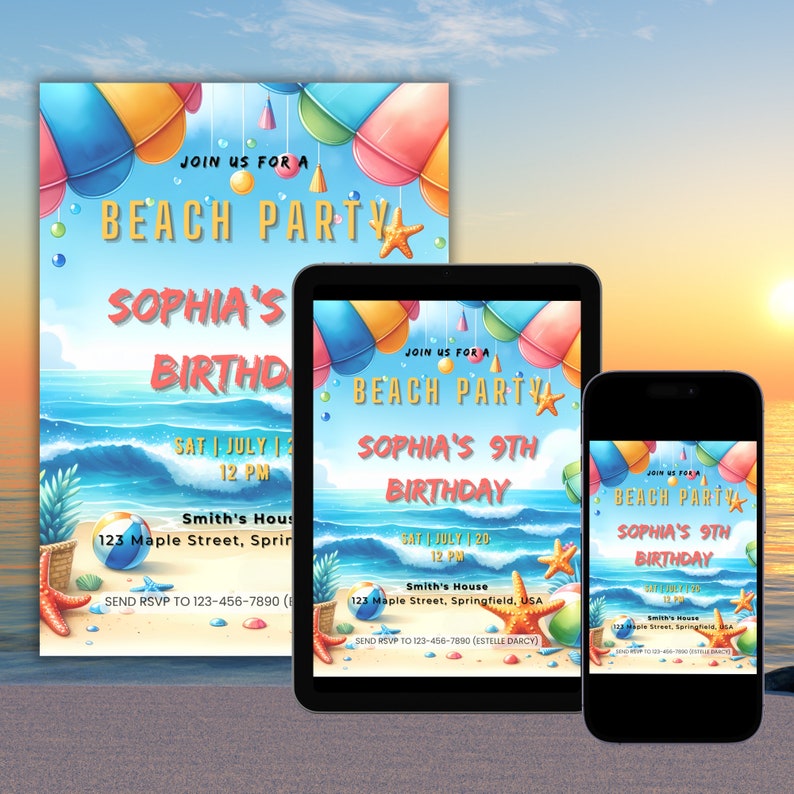 Beach Birthday Party Invitation, Beach Invite Summer Beach Party ...
