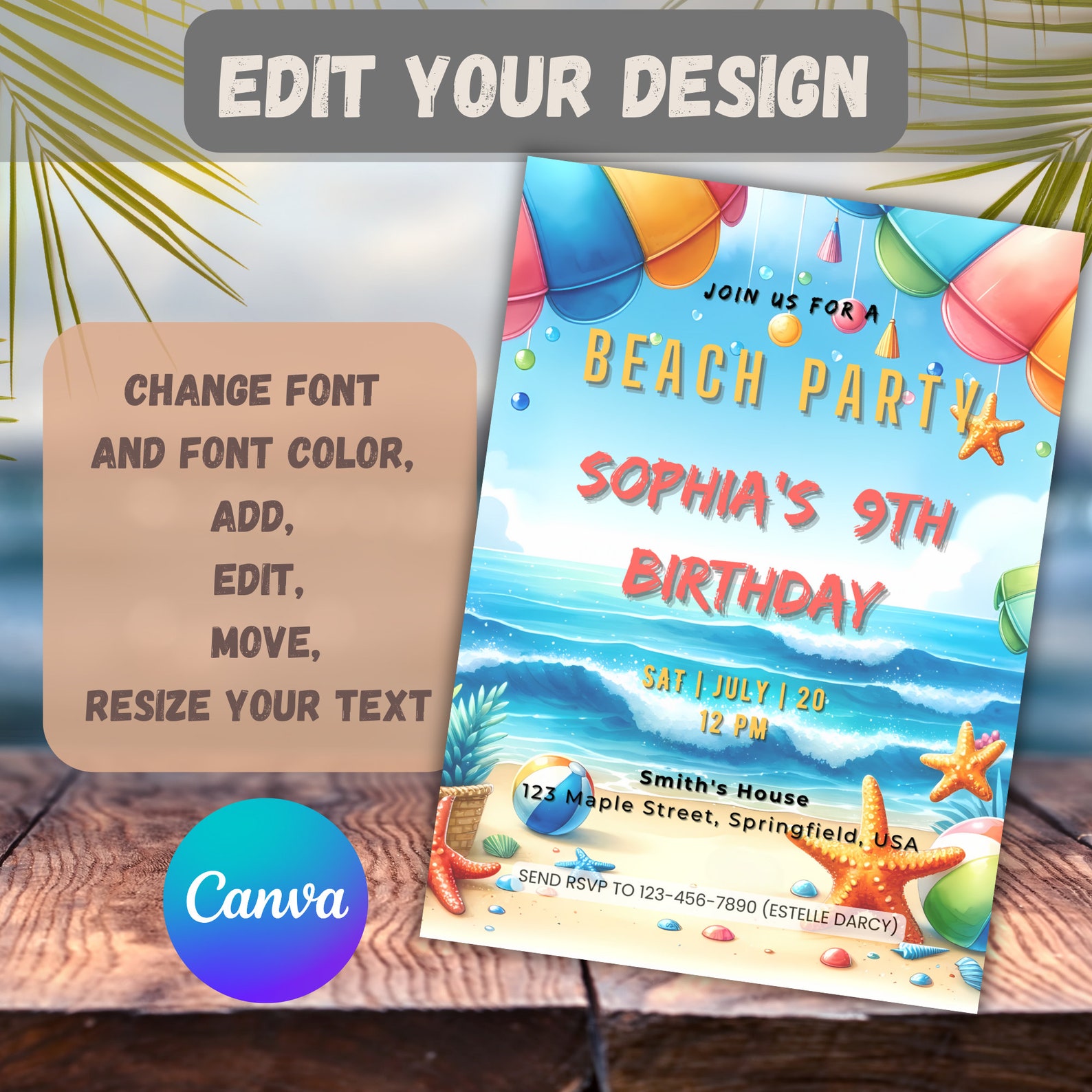 Beach Birthday Party Invitation, Beach Invite Summer Beach Party ...