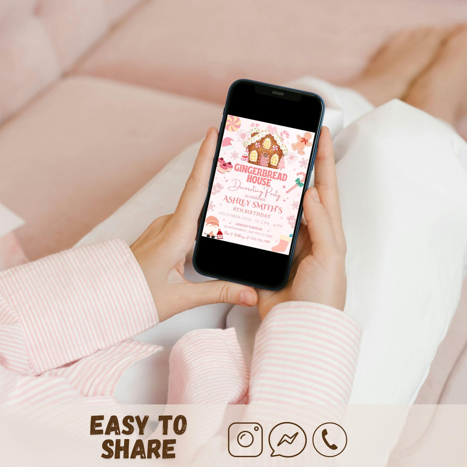 Gingerbread House Birthday Party Invite, Pink Christmas Birthday Cookie ...