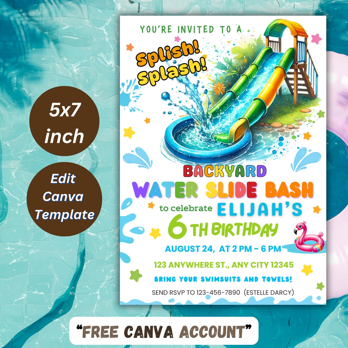 Waterslide Party Invitation, Waterslide Birthday Invite Splash Party ...