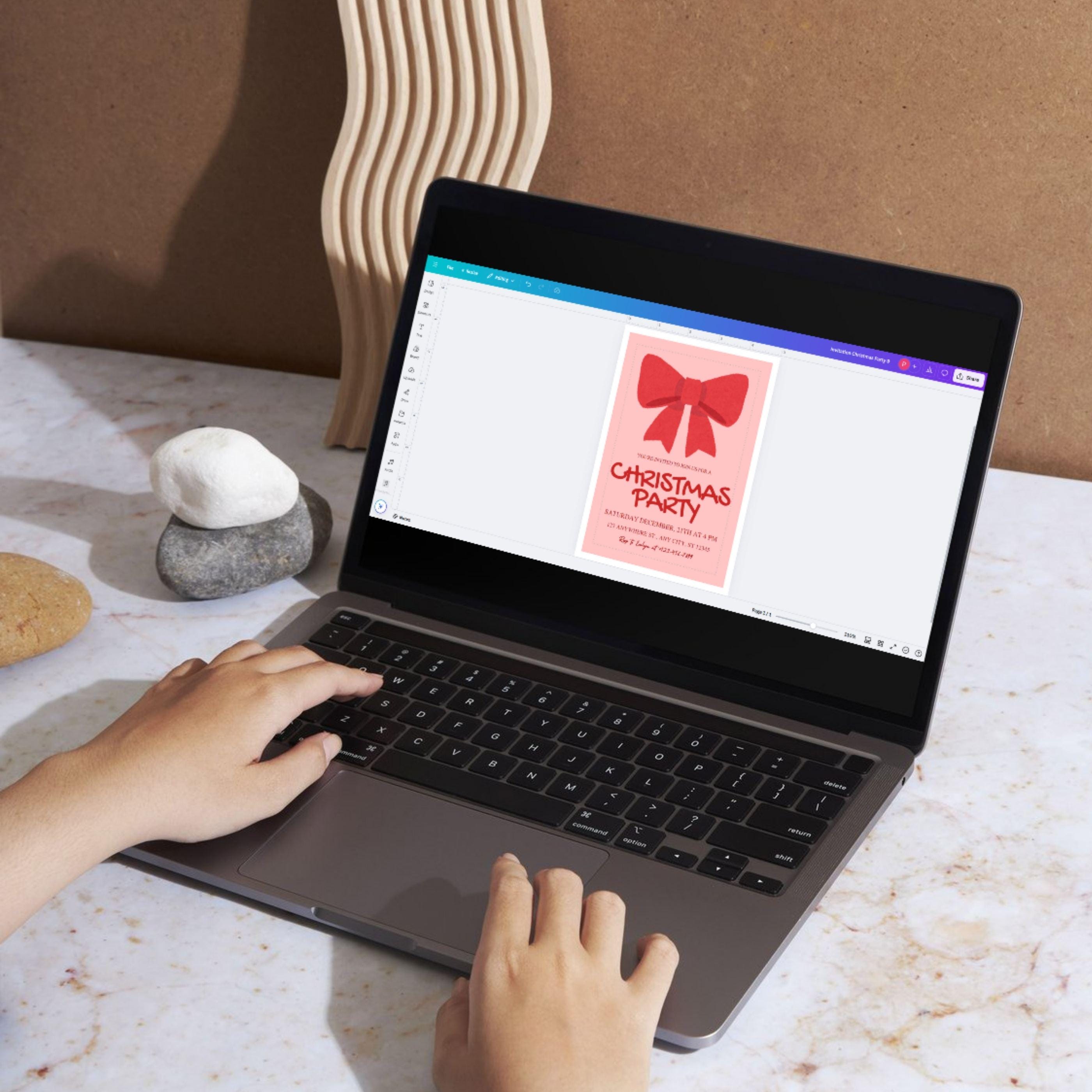 Red Bow Christmas Party Invitation, Editable Holiday Party Invite ...