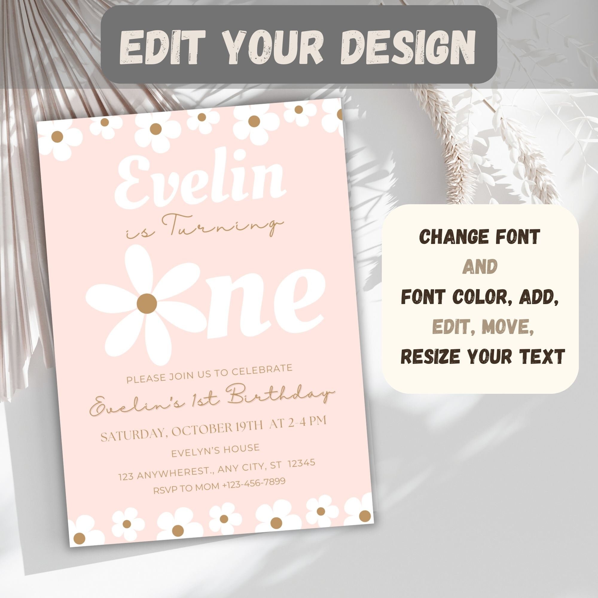 Daisy Birthday Invitation, Daisy First Birthday Girl Invite Boho Daisy ...