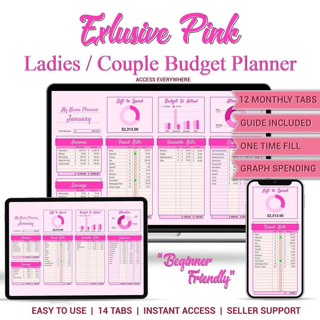 Pink Ladies Budget Planner: Annual Google Sheets Template (digital ...
