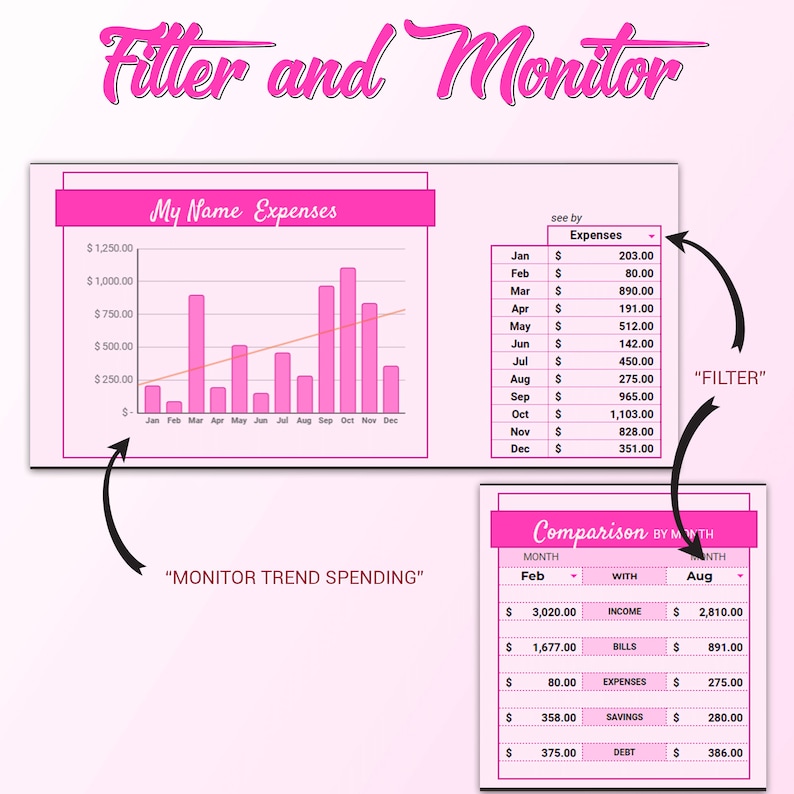Pink Ladies Budget Planner: Annual Google Sheets Template (digital ...