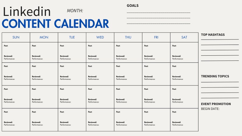 Linkedin Content Calendar Printable PDF - Etsy