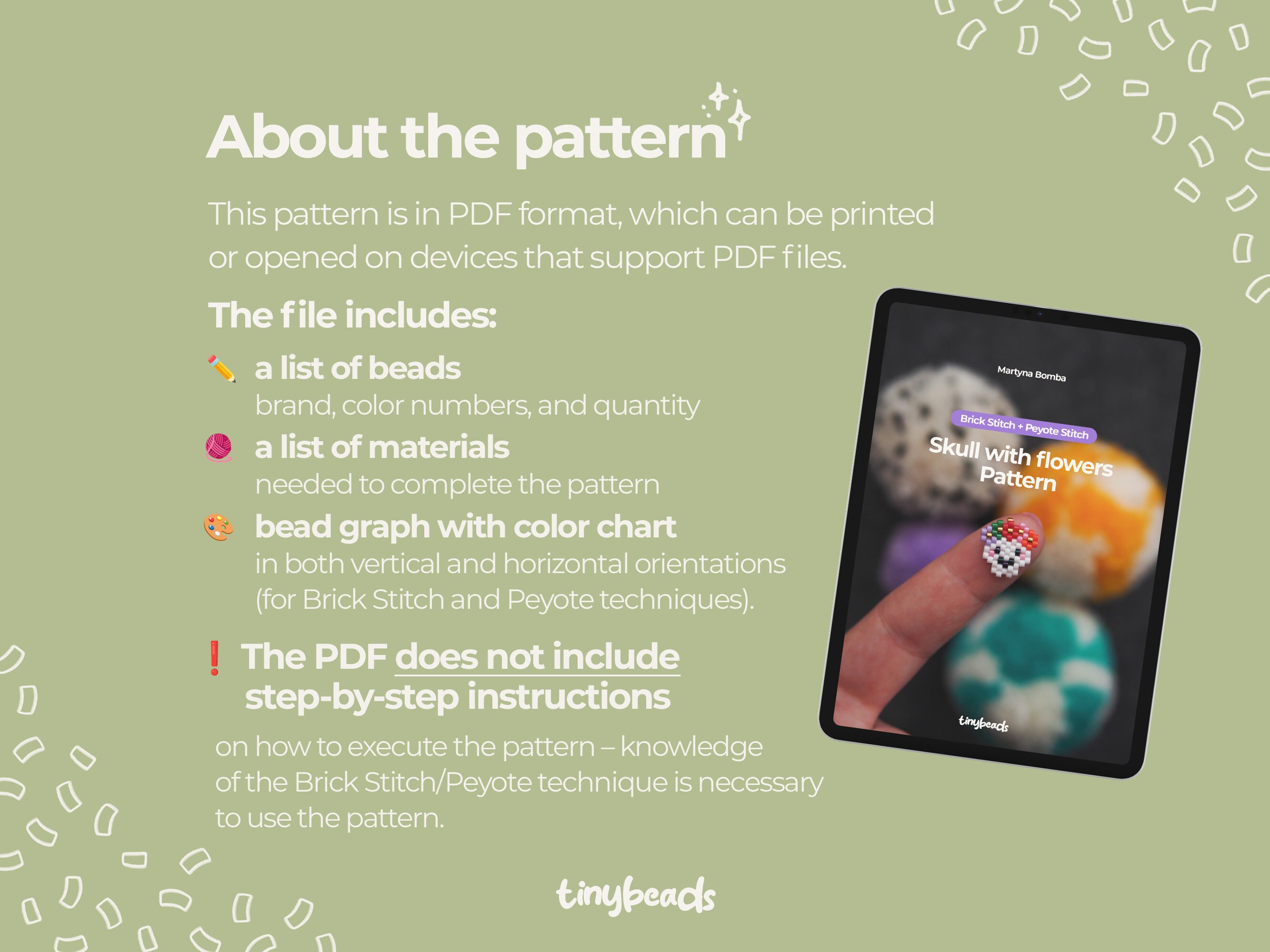 Dia De Los Muertos Skull With Flowers Brick Stitch Pattern, Mini ...