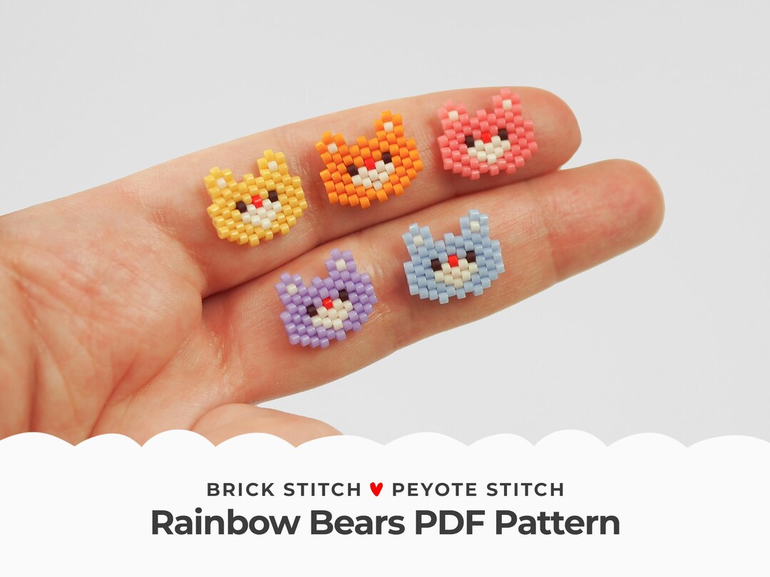 Rainbow Teddy Bears Brick Stitch Pattern for DIY Beaded Charms, Cute ...