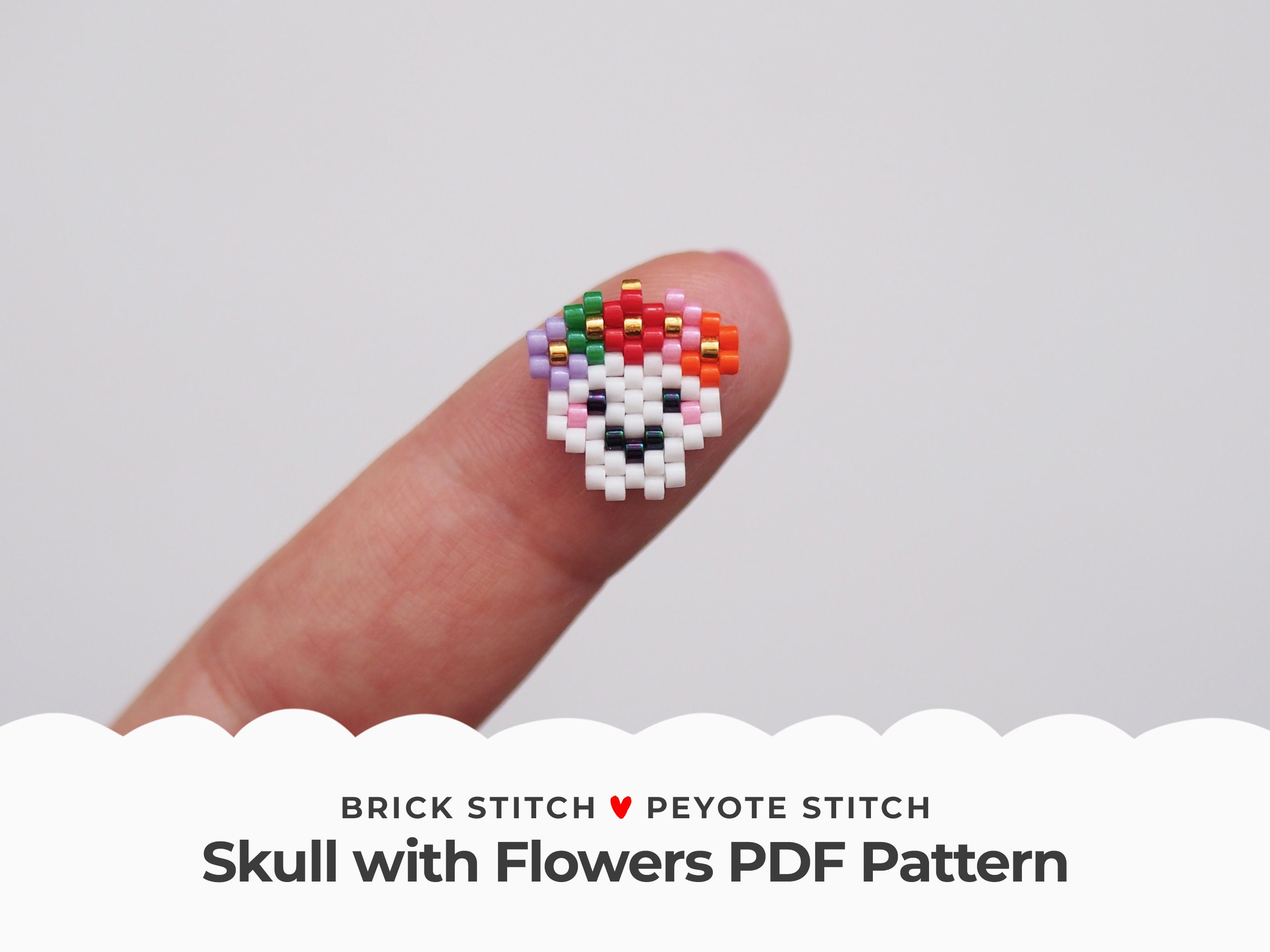 Dia De Los Muertos Skull With Flowers Brick Stitch Pattern, Mini ...