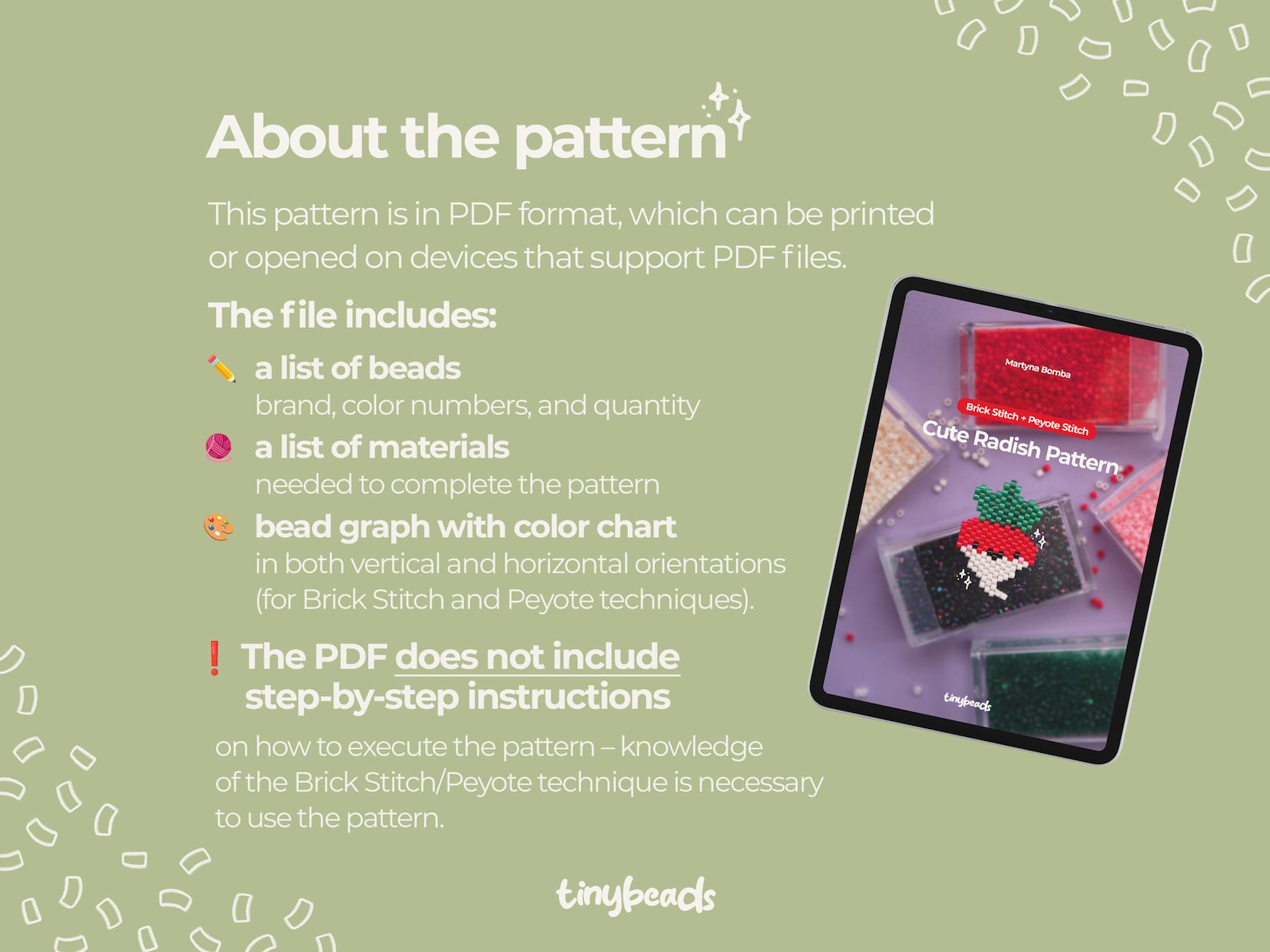 Cute Radish Charm Brick Stitch Pattern, Kawaii Veggie Peyote Stitch ...