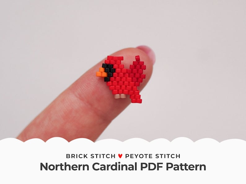 Northern Cardinal Parrot Brick Stitch Pattern, Mini Red Bird Peyote ...