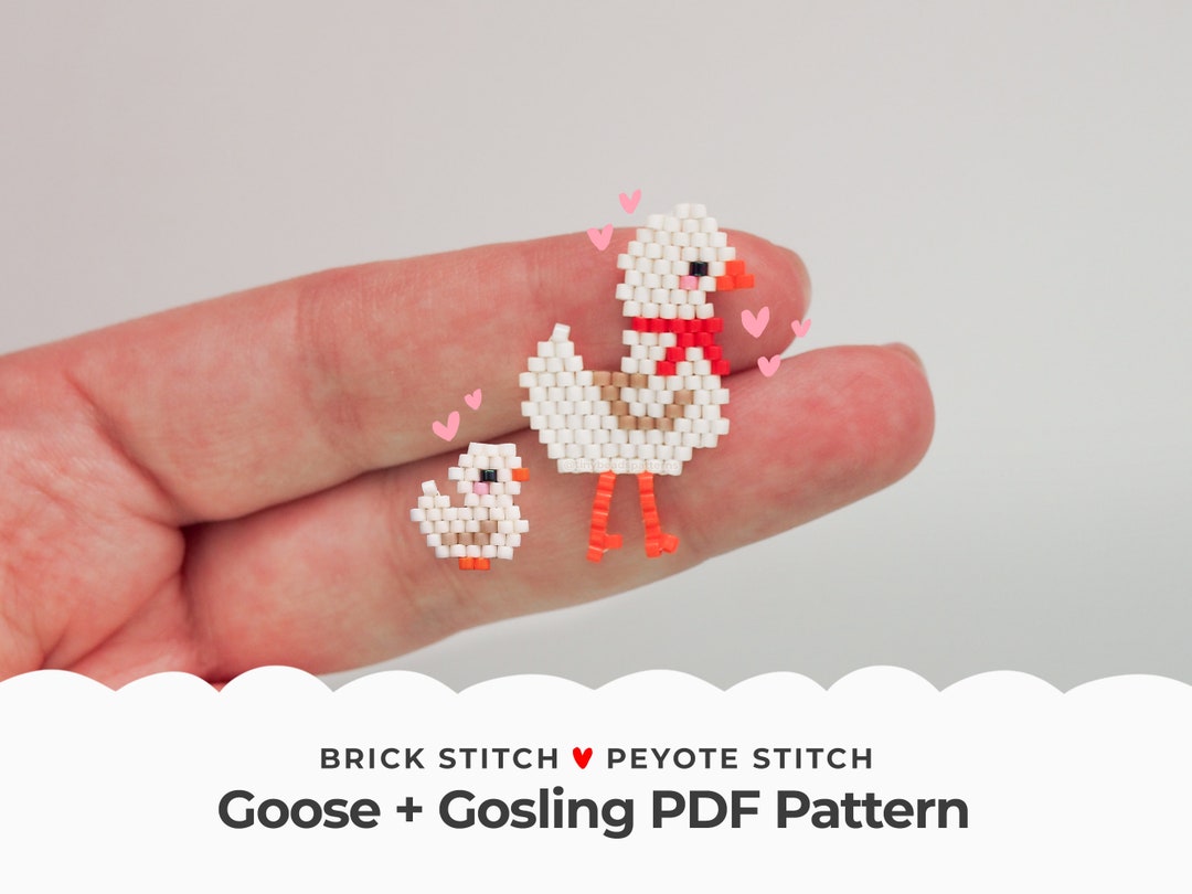 Goose Beaded Charm, Gosling Brick Stitch Pattern, DIY Peyote Stitch ...