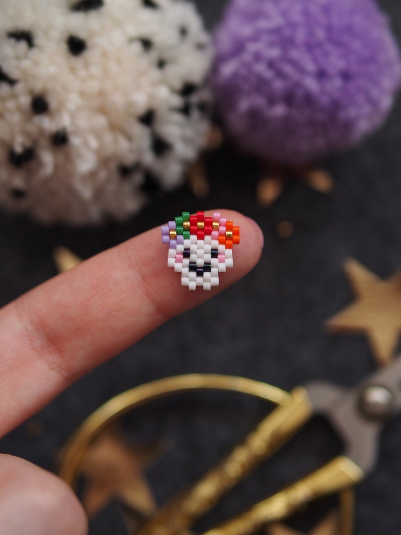 Dia De Los Muertos Skull With Flowers Brick Stitch Pattern, Mini ...