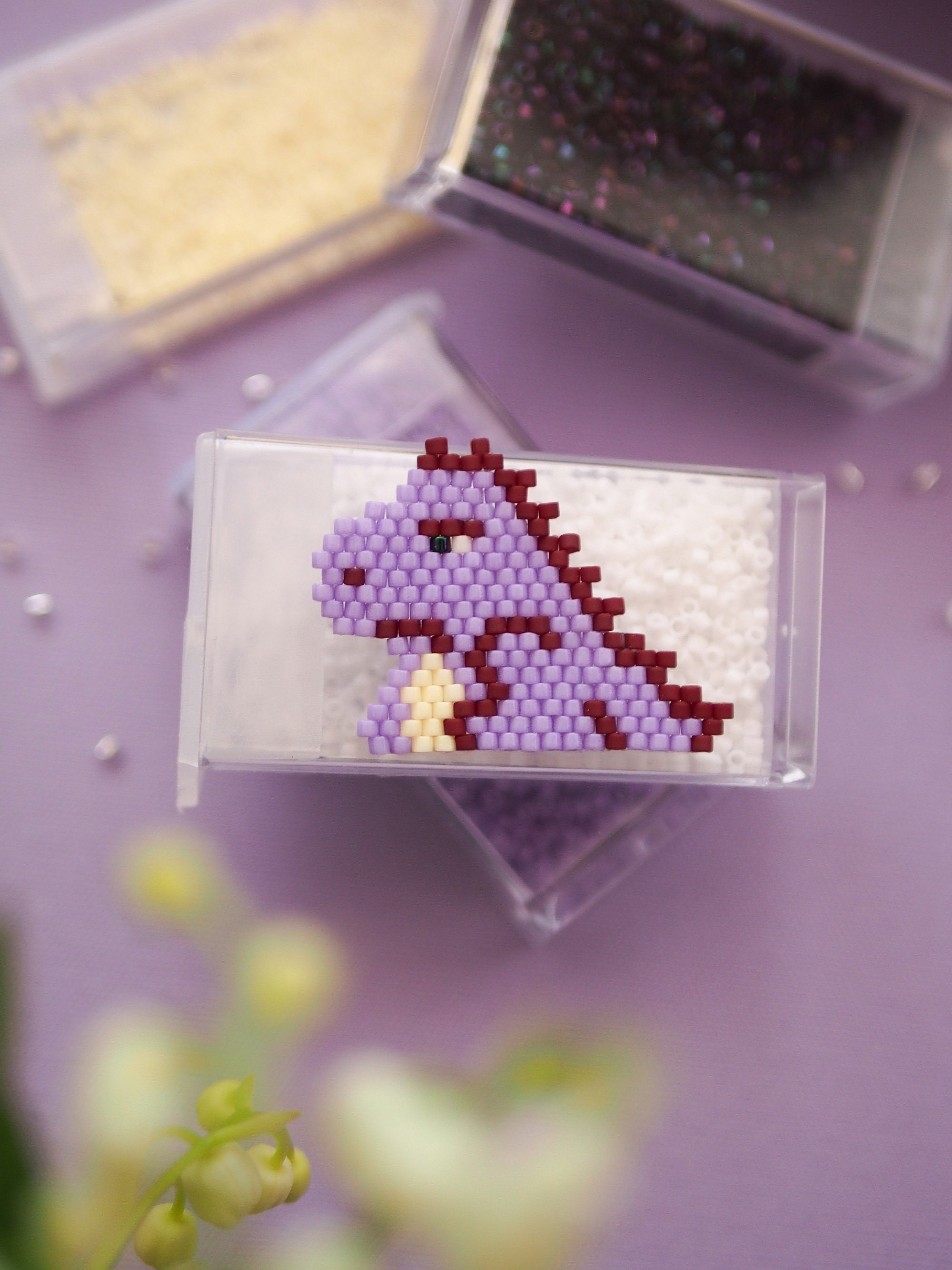 Purple Dino Brick Stitch Pattern, Fantasy Dragon Peyote Stitch Charm ...