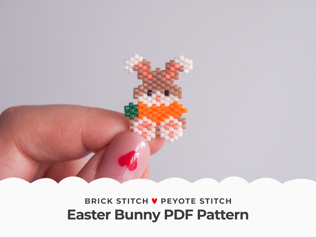 Easter Bunny Brick Stitch Pattern, Cute Rabbit With Carrot, Kawaii ...