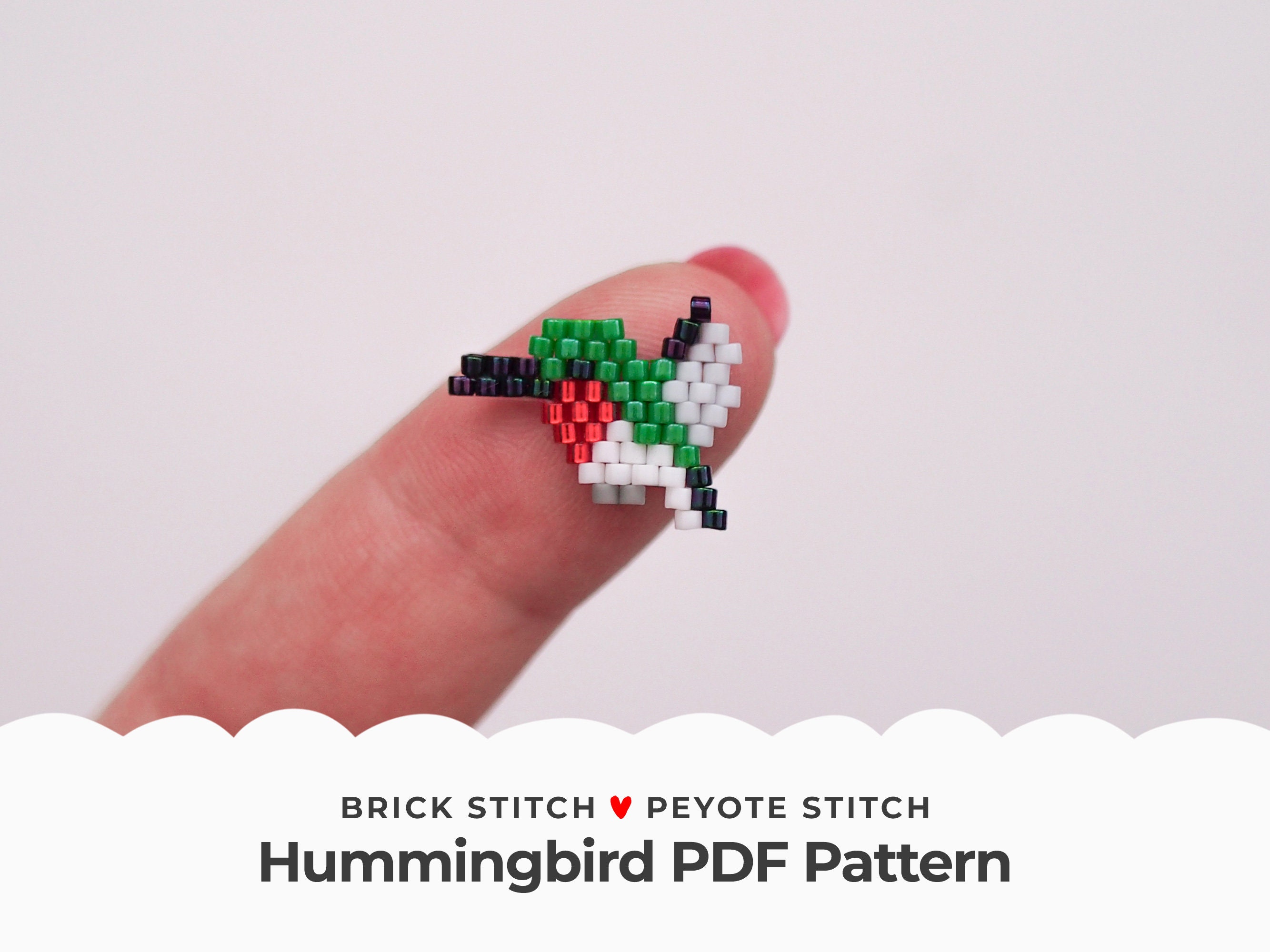 Hummingbird Brick Stitch Pattern, Mini Green Bird Peyote Stitch ...