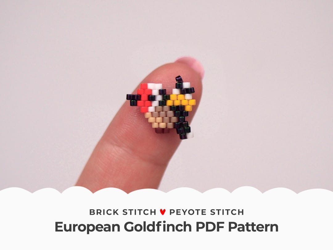 European Goldfinch Brick Stitch Pattern, Mini Colorful Bird Peyote ...