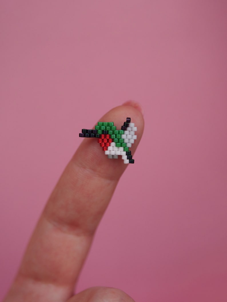 Hummingbird Brick Stitch Pattern, Mini Green Bird Peyote Stitch ...