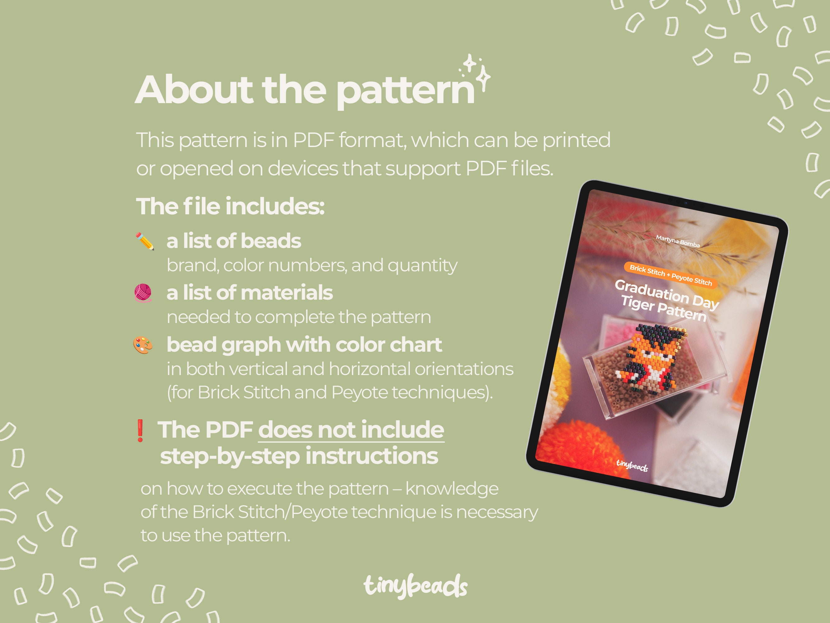 Graduation Day Tiger Brick Stitch Pattern, Ginger Cat Student Peyote ...