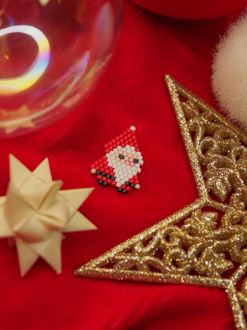 Mini Santa Brick Stitch Pattern, Christmas Peyote Stitch Earrings ...