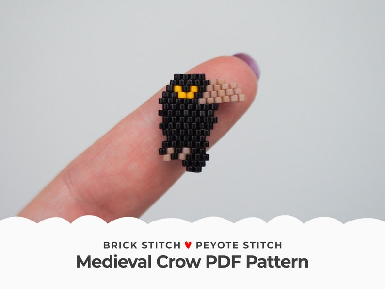 Medieval Crow Brick Stitch Pattern, Black Bird Halloween Peyote Stitch ...
