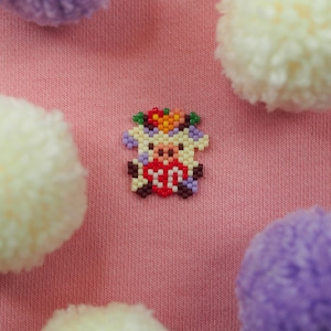 Highland Cow Brick Stitch Pattern for Valentine’s Day Ita Bag Charm or Cattle Heart Peyote ...