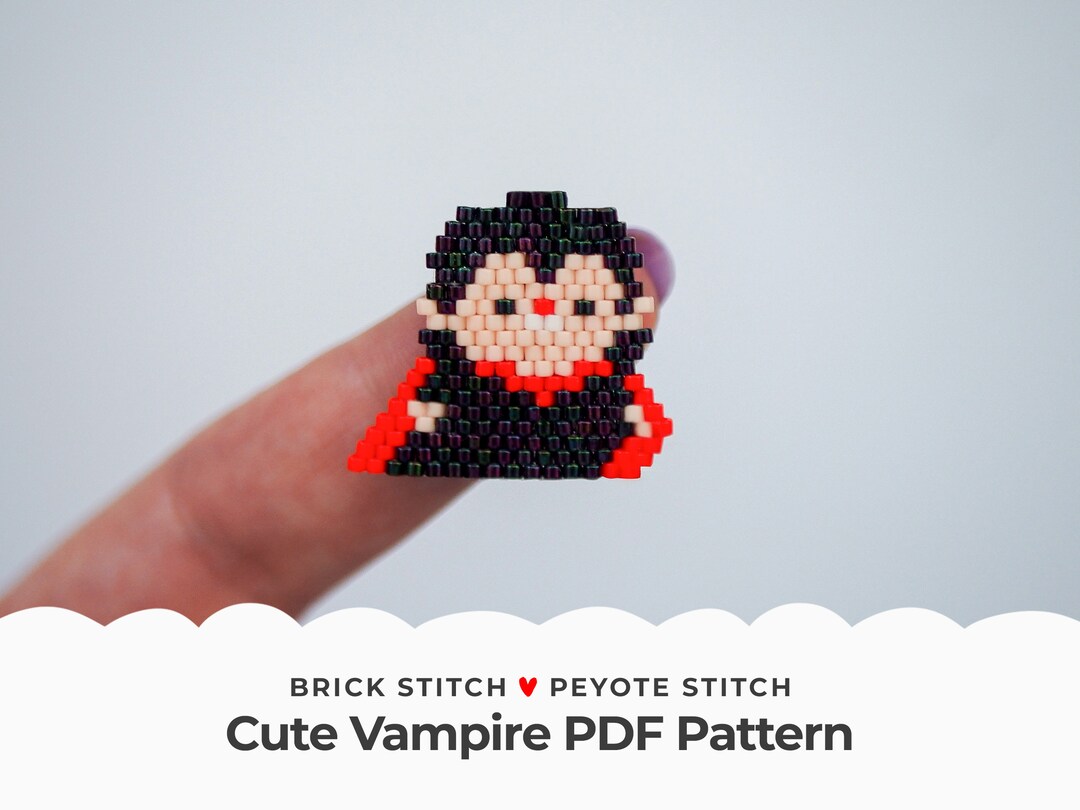 Vampire Brick Stitch Pattern, Cute Halloween DIY Peyote Stitch Earrings, Scary Seed Beads Graph ...