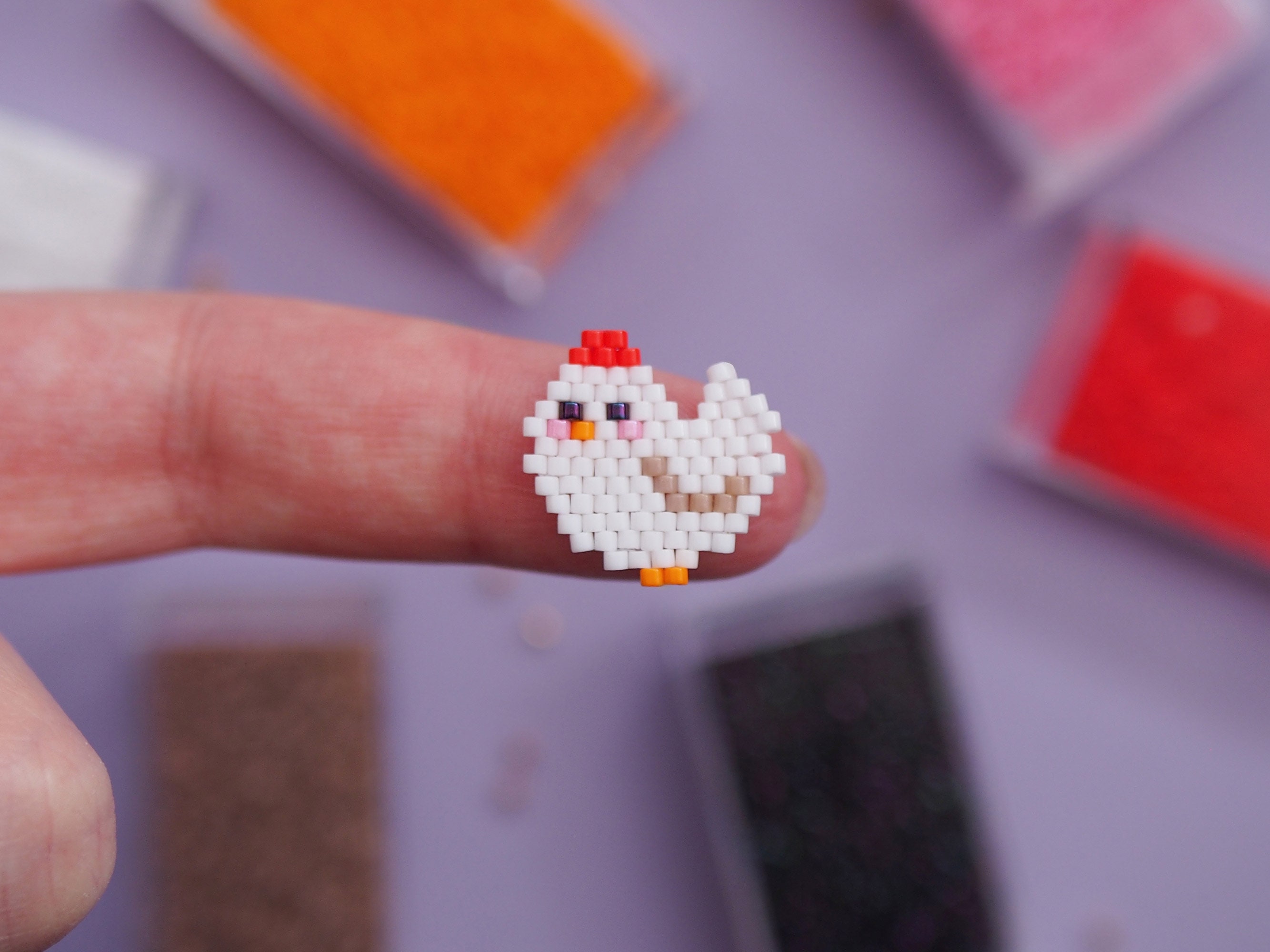 Cute Hen Brick Stitch Pattern, White Chicken Peyote Stitch Earrings, Bird Seed Bead Diagram for ...