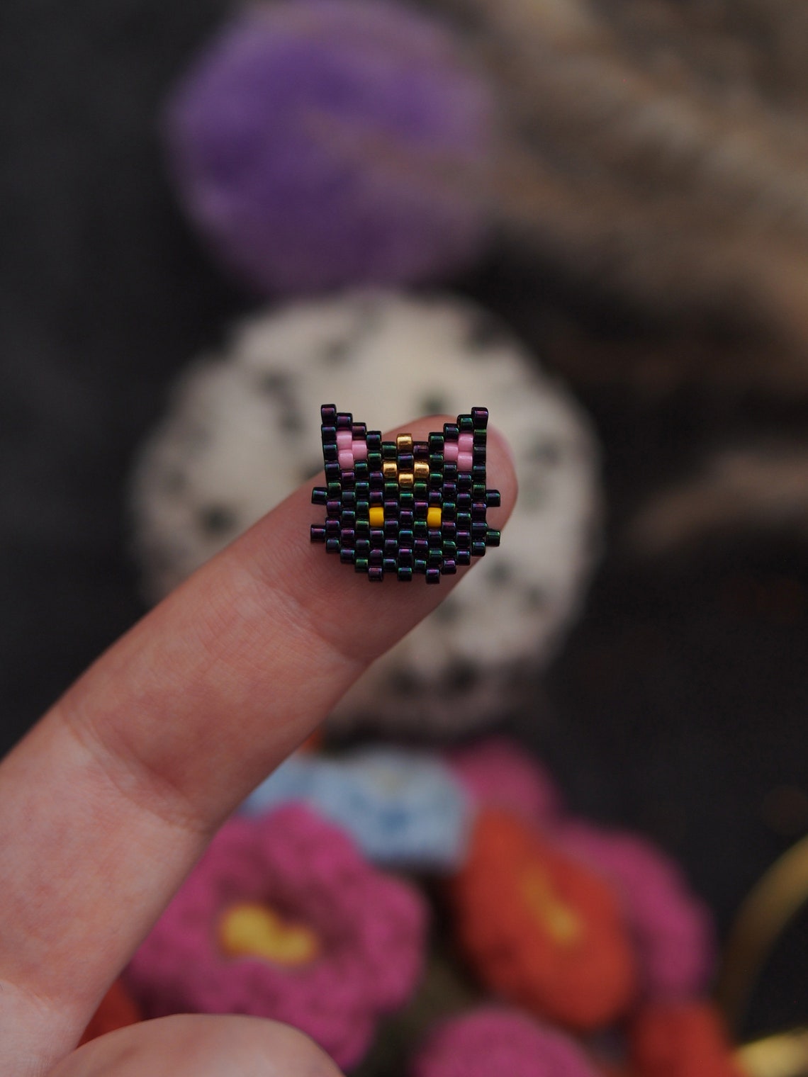 Witch Cat Brick Stitch Pattern, Mini Halloween Peyote Stitch Earrings ...