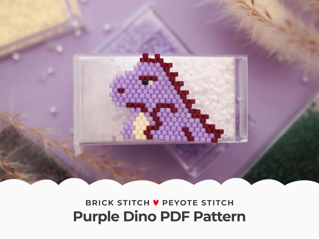 Purple Dino Brick Stitch Pattern, Fantasy Dragon Peyote Stitch Charm ...
