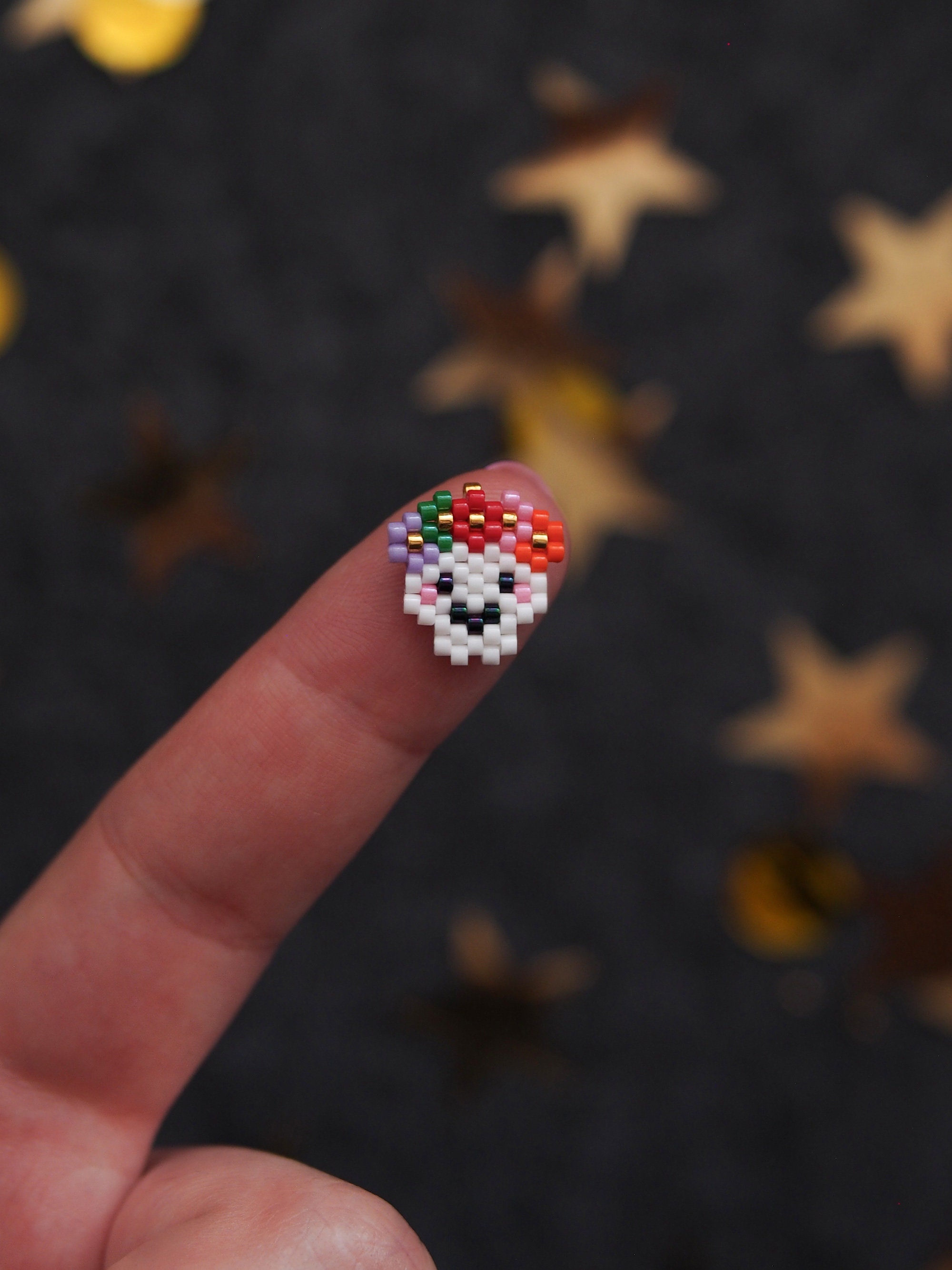 Dia De Los Muertos Skull With Flowers Brick Stitch Pattern, Mini ...