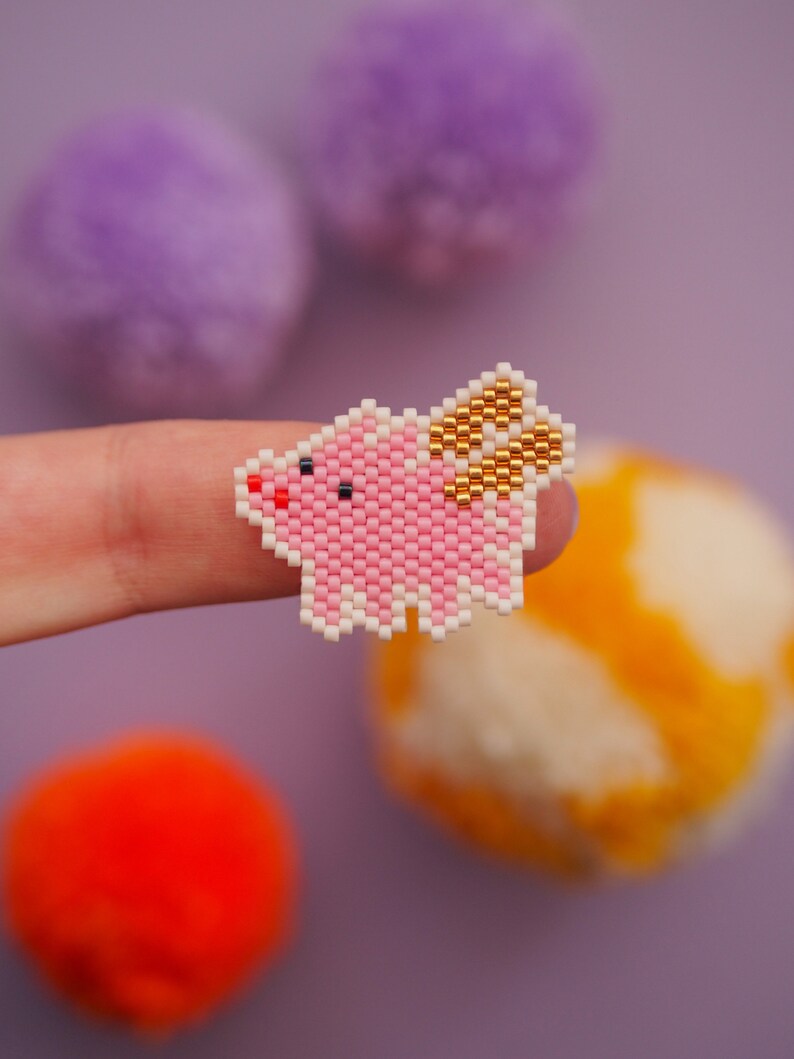 Pig With Wings Brick Stitch Pattern, Flying Piggy Peyote Stitch ...