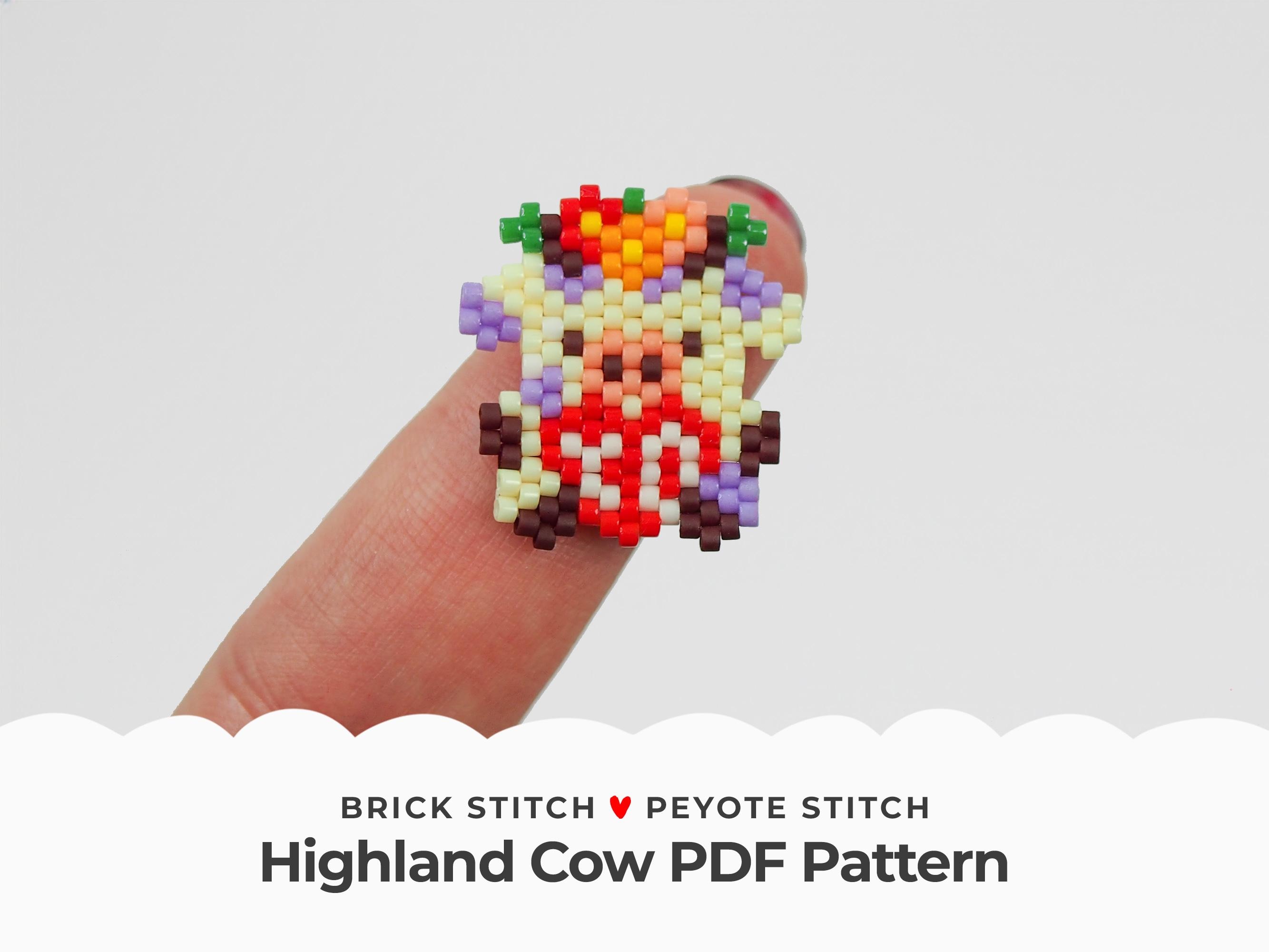 Highland Cow Brick Stitch Pattern for Valentine’s Day Ita Bag Charm or ...