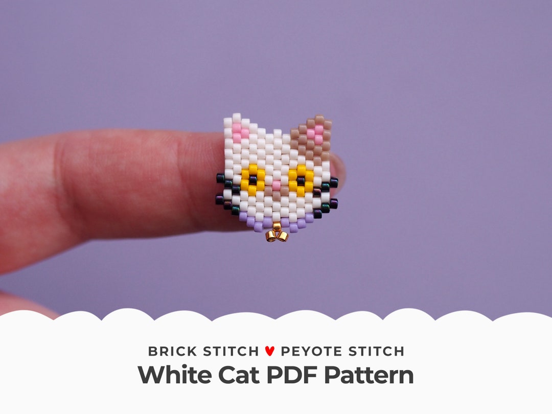 White Cat Brick Stitch Pattern, Cute Animal Peyote Stitch Earrings ...
