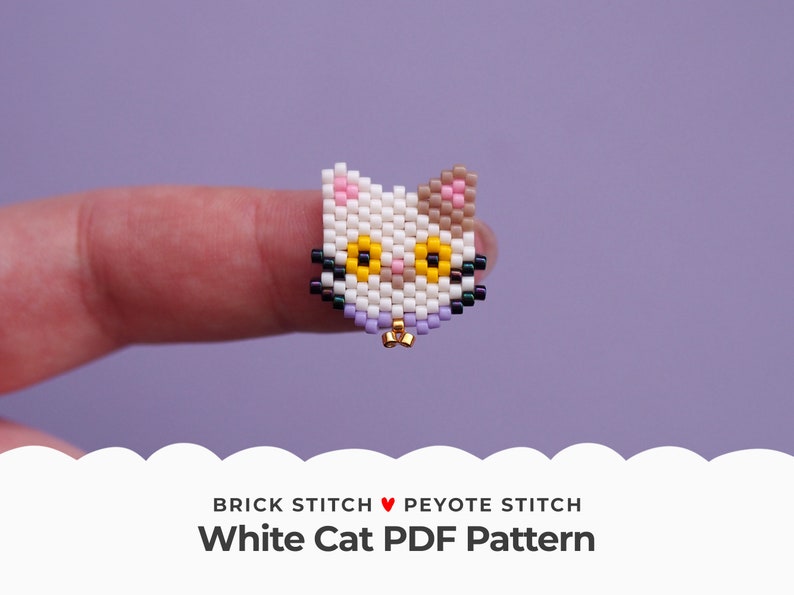 White Cat Brick Stitch Pattern, Cute Animal Peyote Stitch Earrings ...