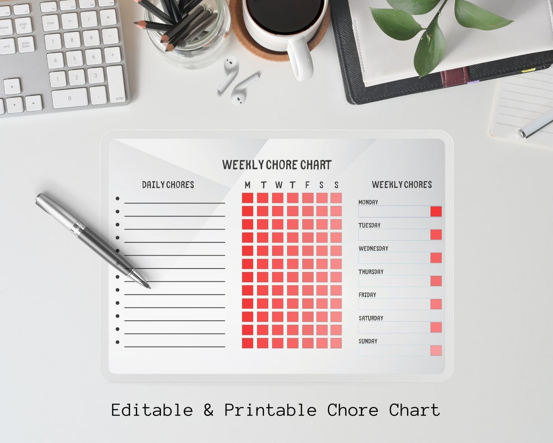 Editable Chore Chart | Monthly Chart | Routine Chart | Digital Download ...