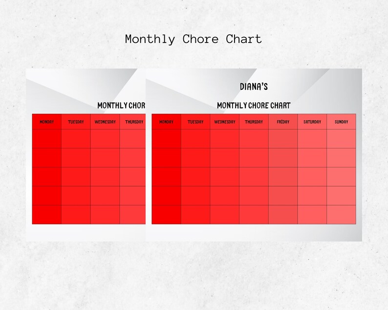 Editable Chore Chart | Monthly Chart | Routine Chart | Digital Download ...