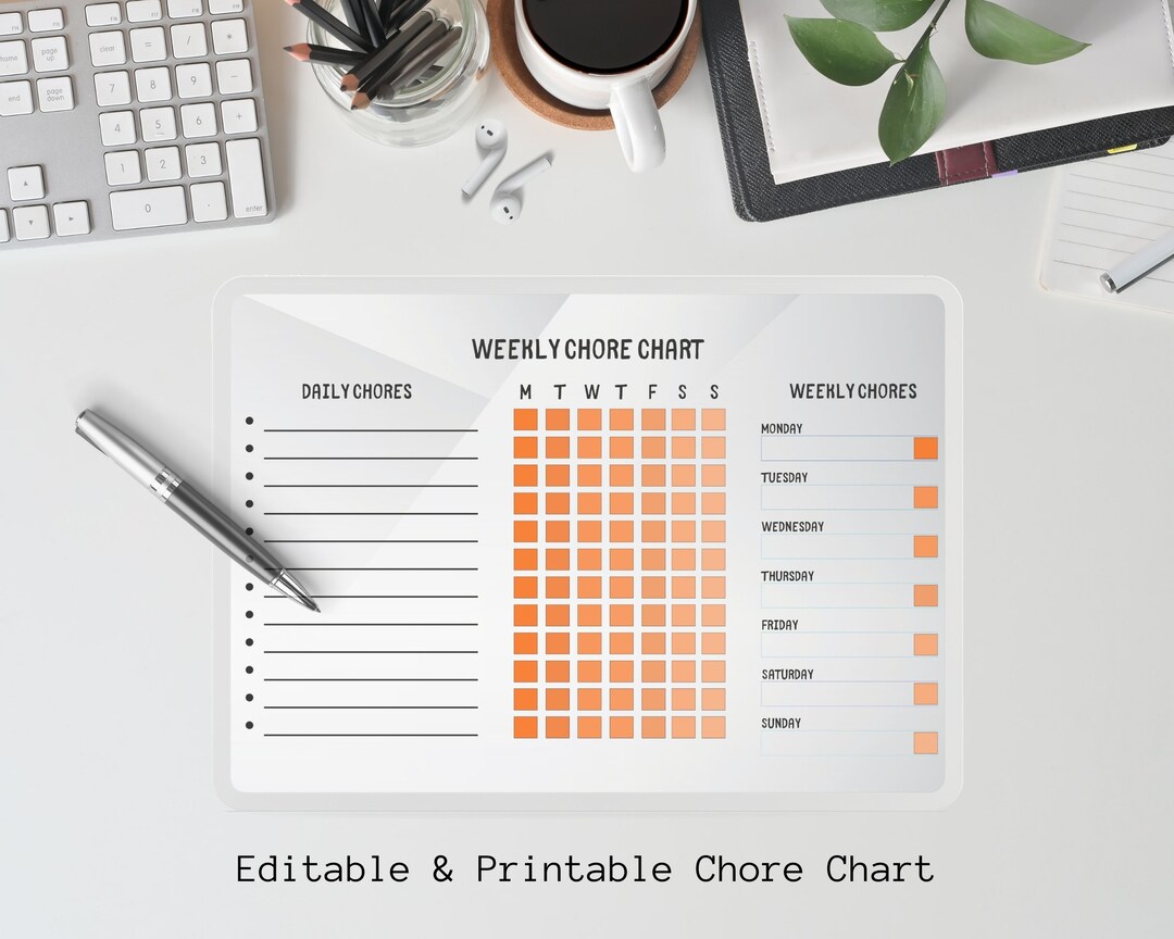 Editable Chore Chart | Monthly Chart | Chore Chart Family | Digital ...