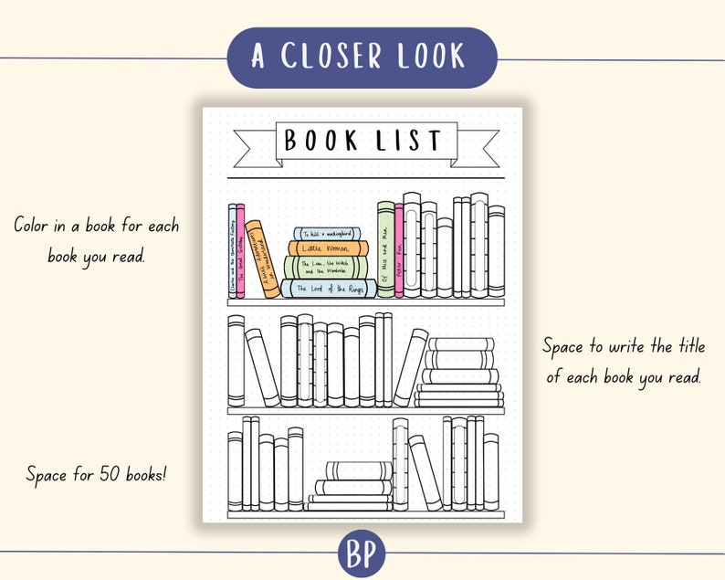 Printable Reading Tracker for Bullet Journals Dot Grid Bookshelf to ...