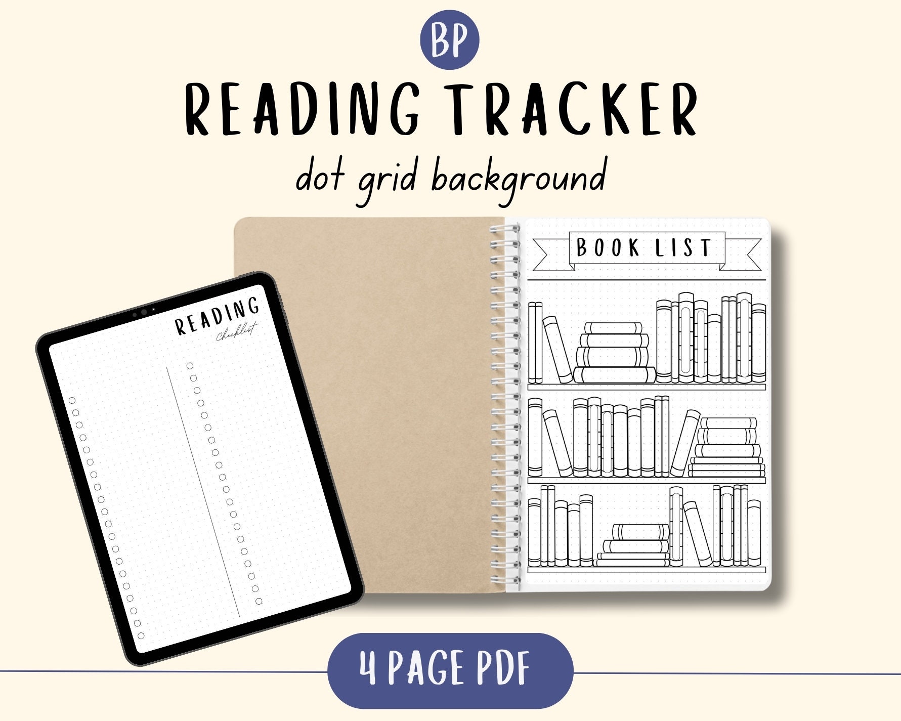 Printable Reading Tracker for Bullet Journals Dot Grid Bookshelf to ...