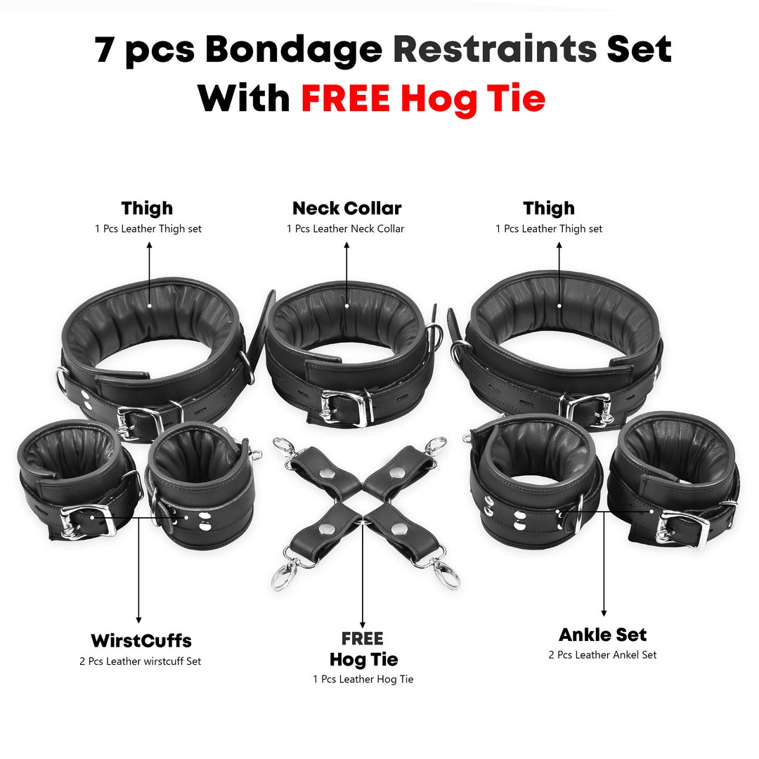Real Leather Restraints 7 PC Harness Set for Women/ Men Leather Padded ...