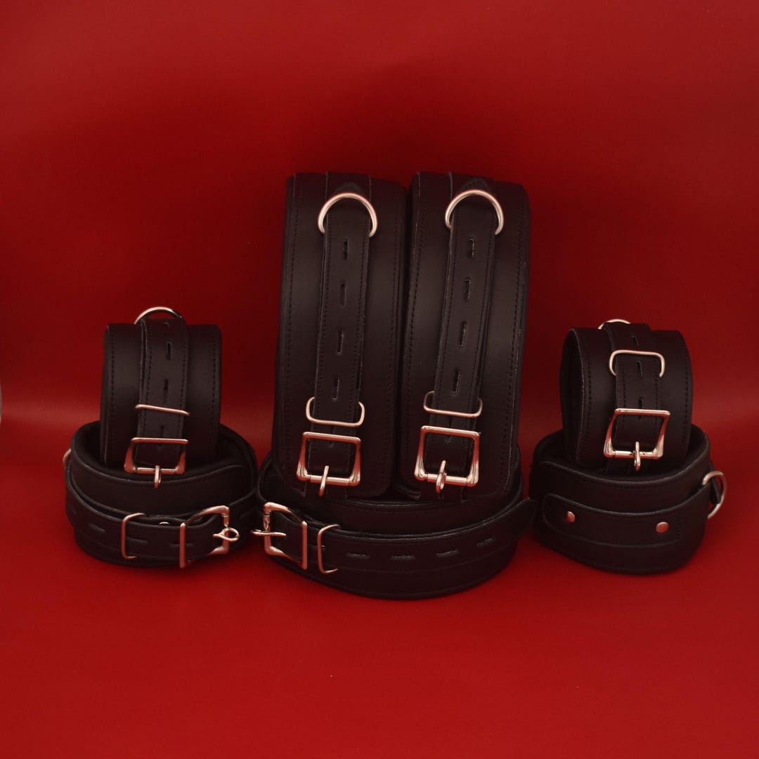 Real Leather Handmade Wrist Ankle Thigh Cuffs Neck Collar Restraints ...